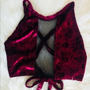 Tops | Maroon Velvet Mesh Top | Poshmark